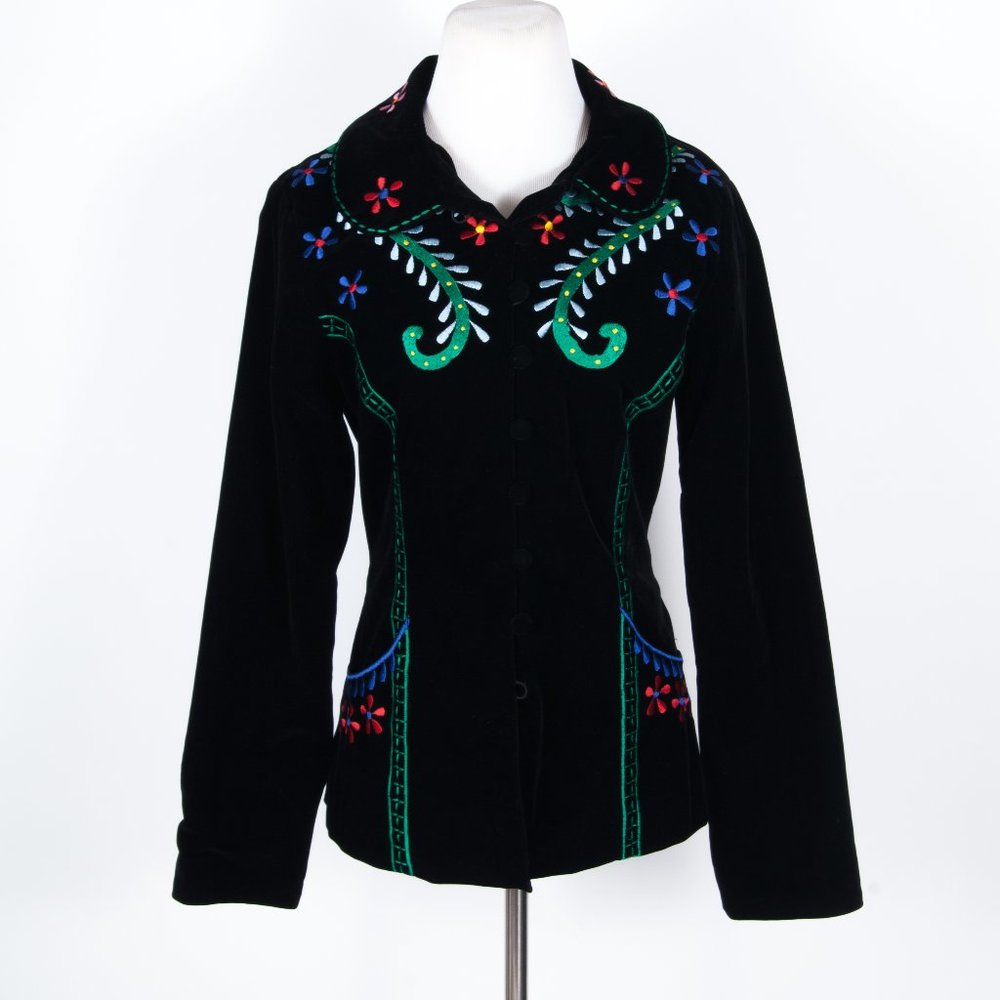 Roja Black Velvet Floral Embroidered Jacket - Gem